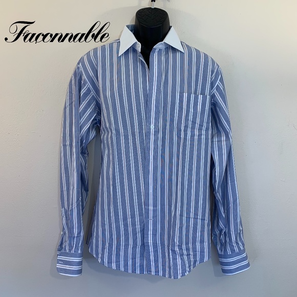 Faconnable | Shirts | Faconnable Striped Banker Collar Dress Shirt 65 ...